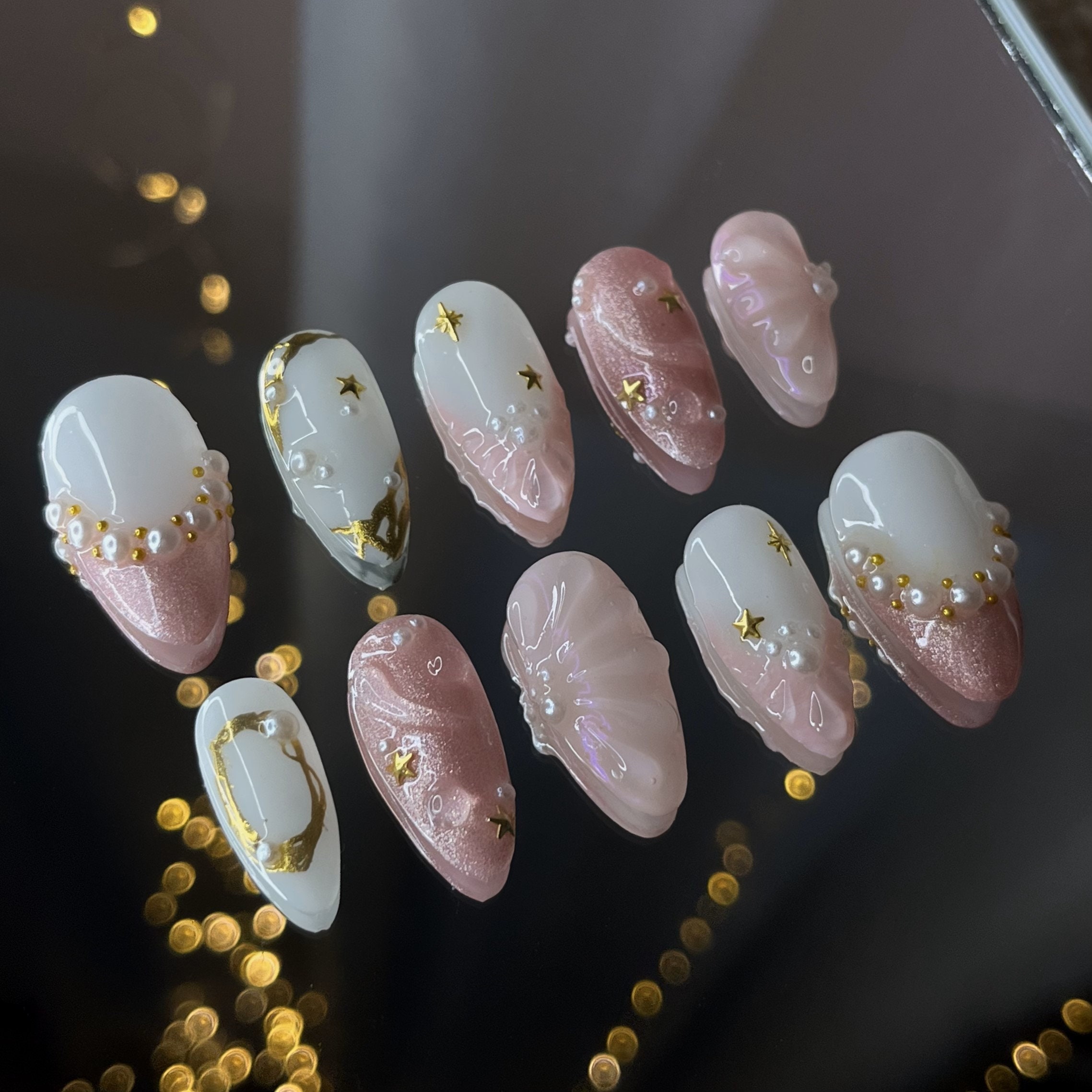 Pink Seashell Press on Nails: Summer Beach Vacation Nails - Etsy