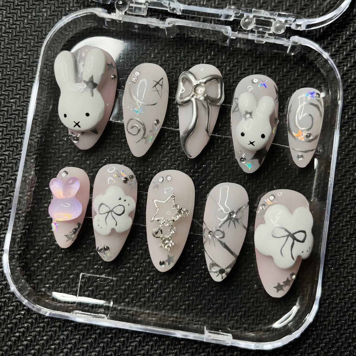 Miffy Press on Nails / Cyberpunk Nails / Chrome Nails / Funky Nails ...