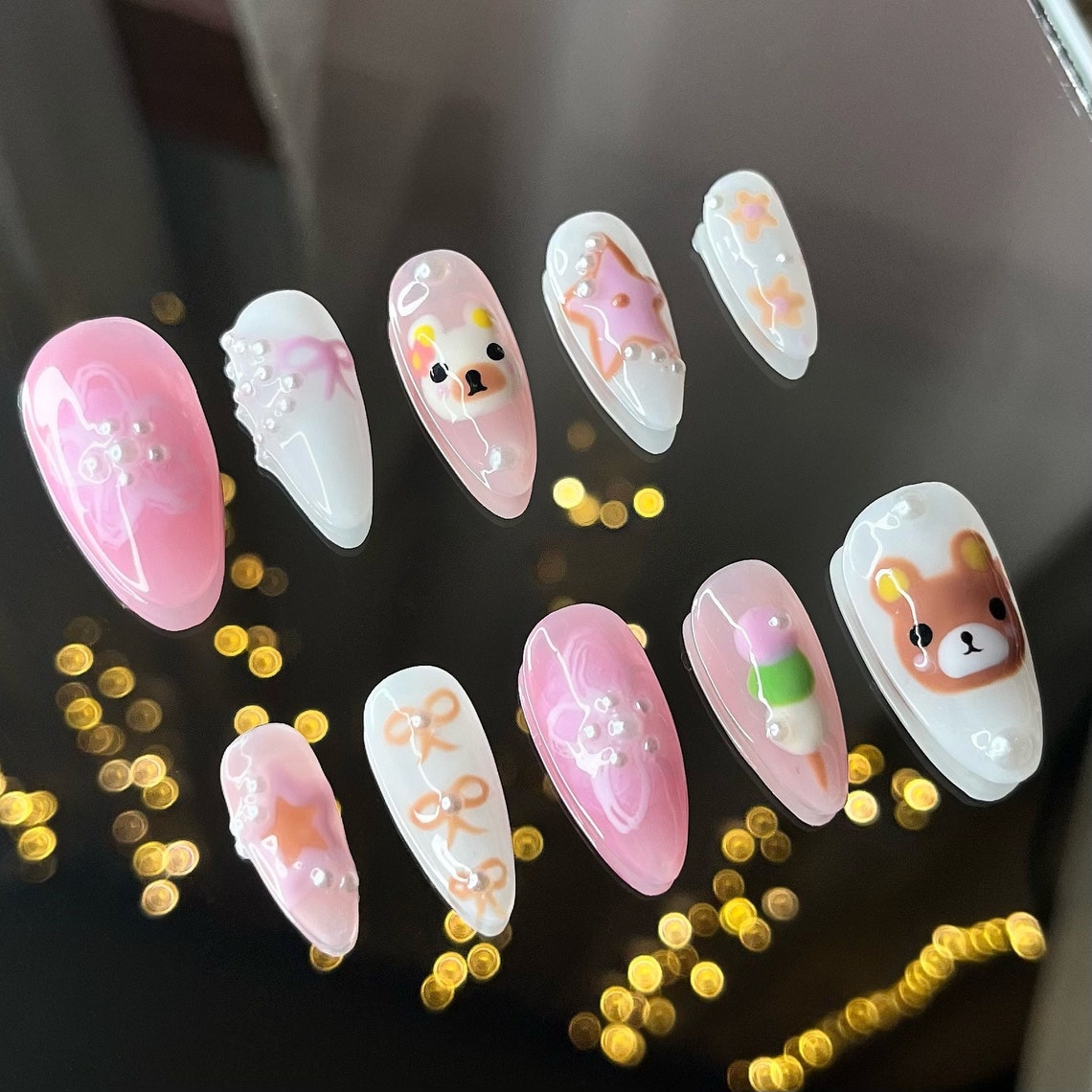 Rilakkuma Press on Nails / K-pop Nails / Korean Nails / Star Nails ...