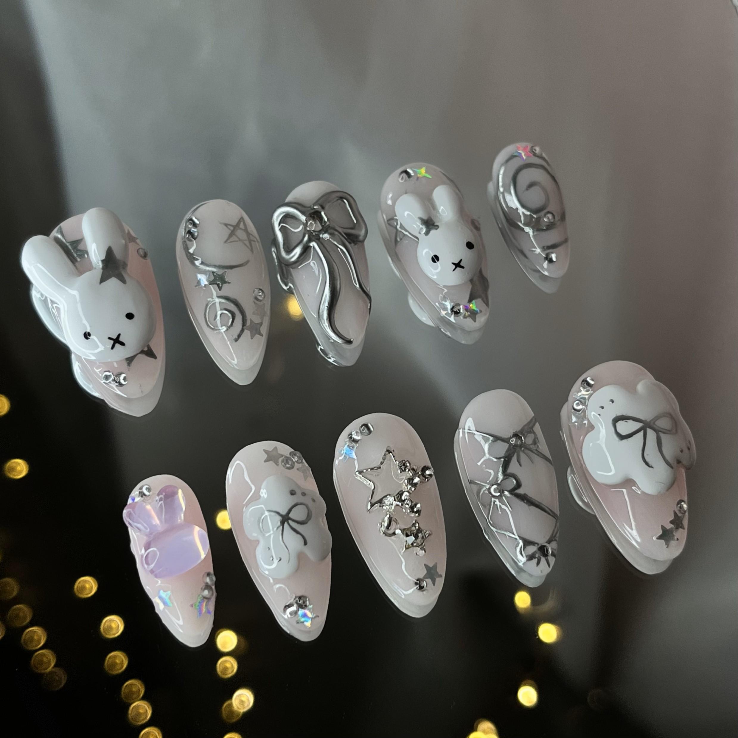 Miffy Press on Nails / Cyberpunk Nails / Chrome Nails / Funky Nails ...
