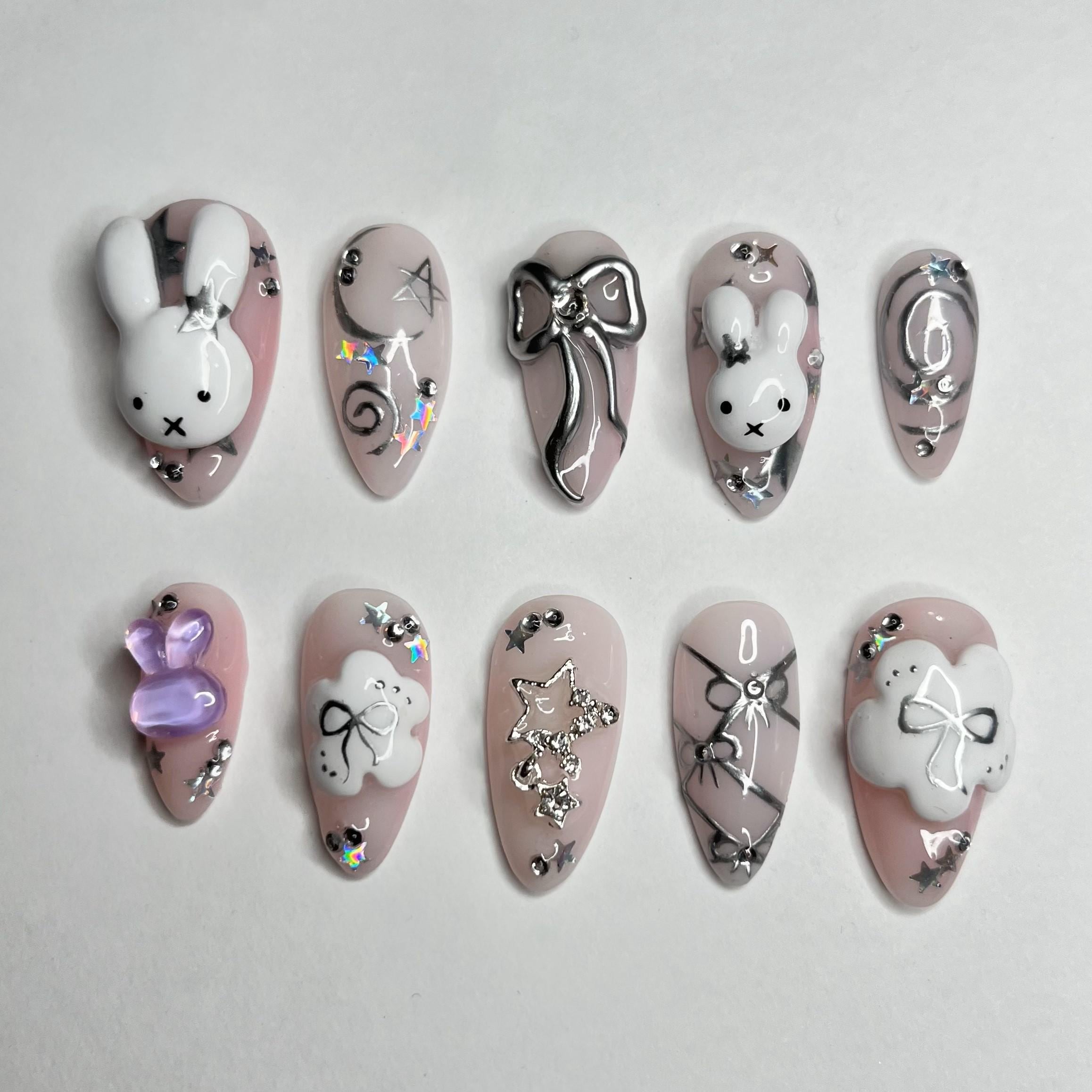 Miffy Press on Nails / Cyberpunk Nails / Chrome Nails / Funky Nails ...