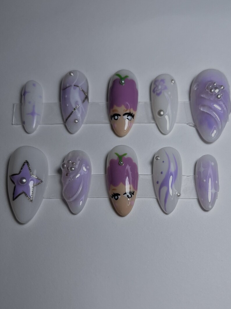 Sonny Angel Press on Nails / Purple Nails / Y2K Nails / K-pop Nails ...
