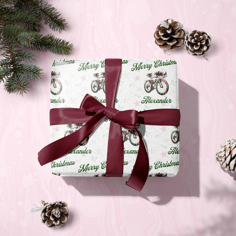 Personalized Road Cycling Fan Christmas Wrapping Paper for Bicycle ...