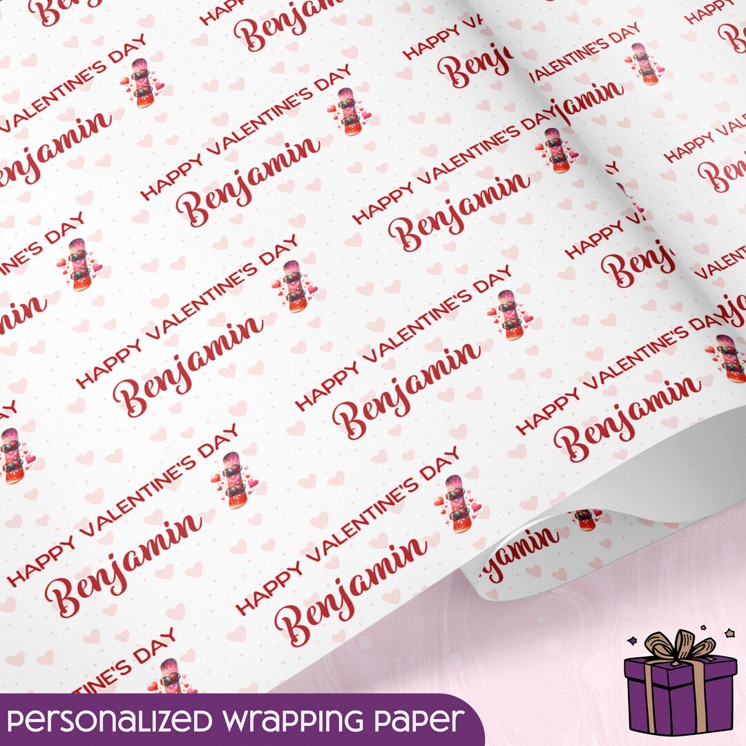 Personalized Snowboarding Happy Valentine's Day Wrapping Paper ...