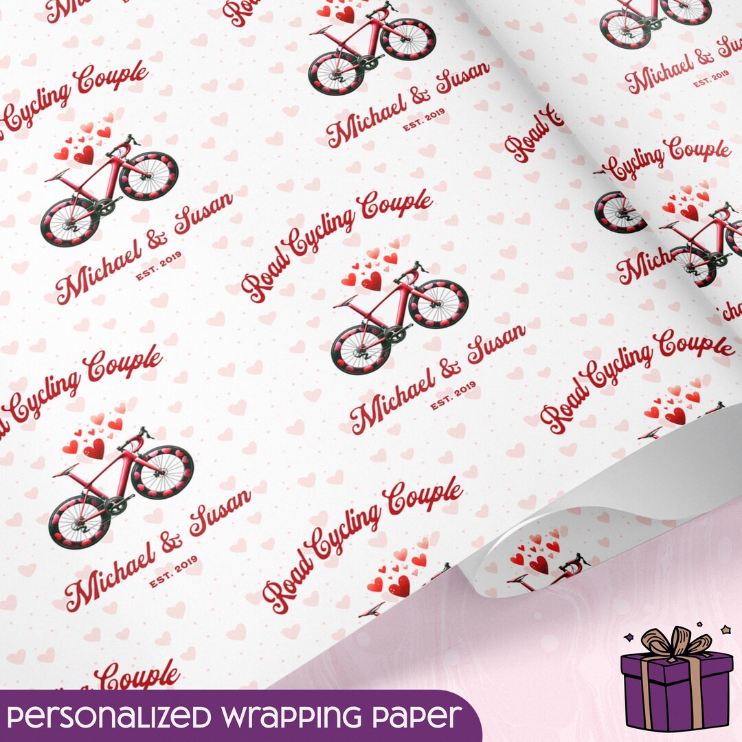 Personalized Road Cycling Couple Wrapping Paper for Bicycle Lovers ...