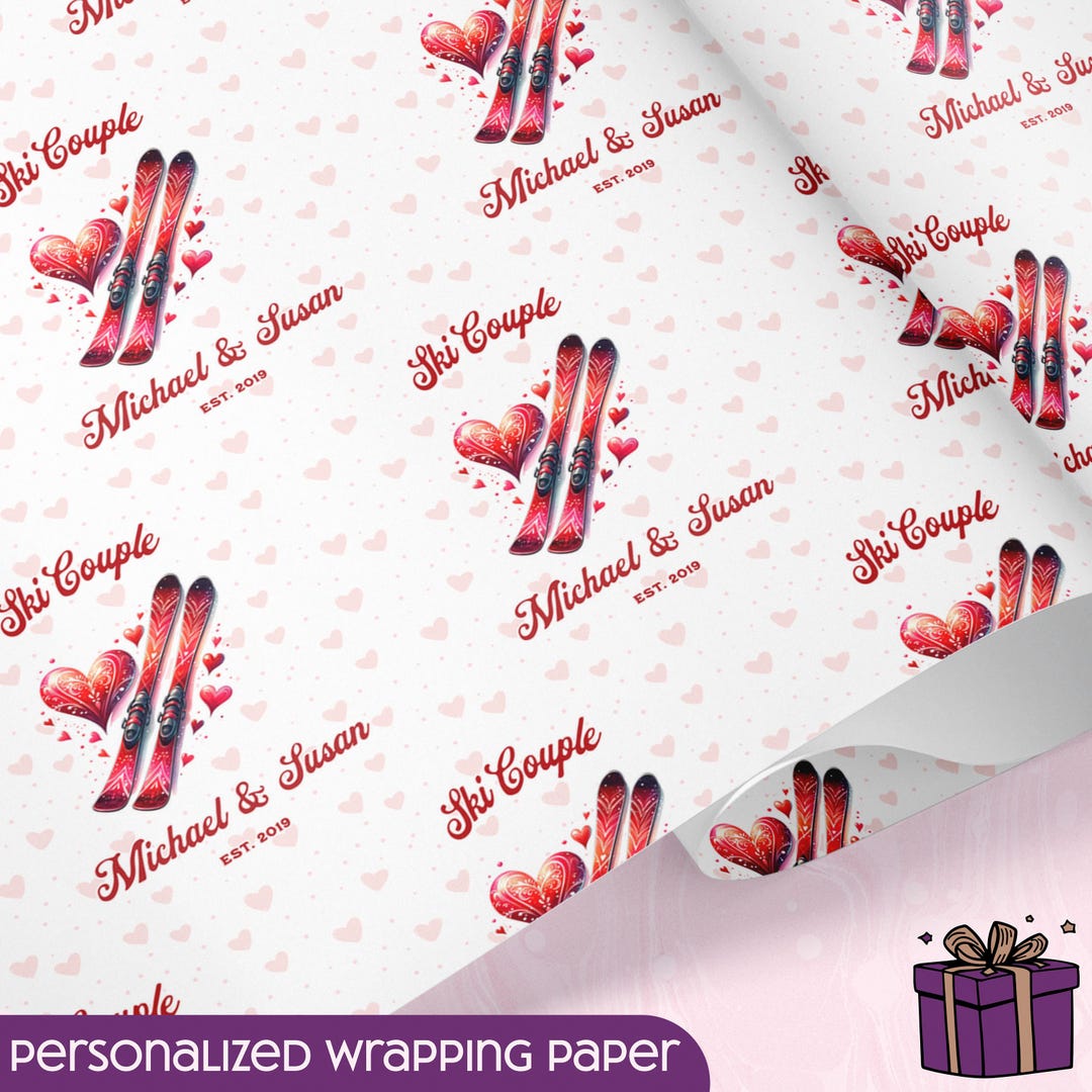 Personalized Ski Couple Wrapping Paper for Skiing Lovers Wrap for ...