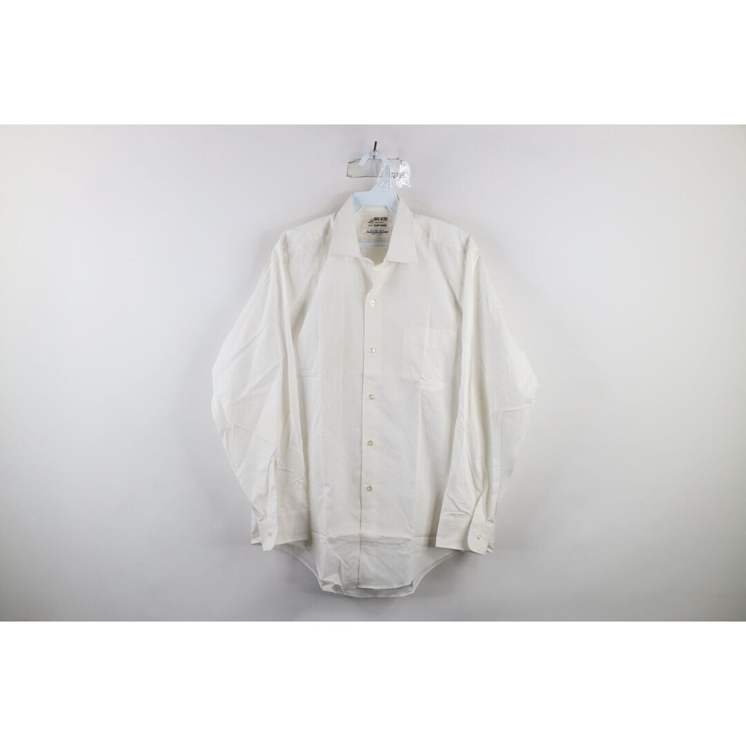 60s Mens 15 33 Sanforized Cotton Broadcloth Collared Button Shirt White ...