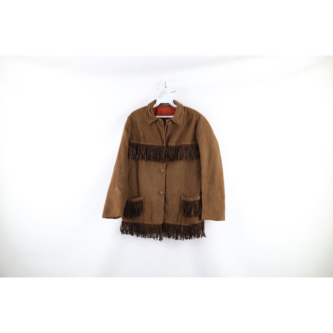 60s Boho Chic Womens 14 Distressed Fringed Suede Leather Festival ...