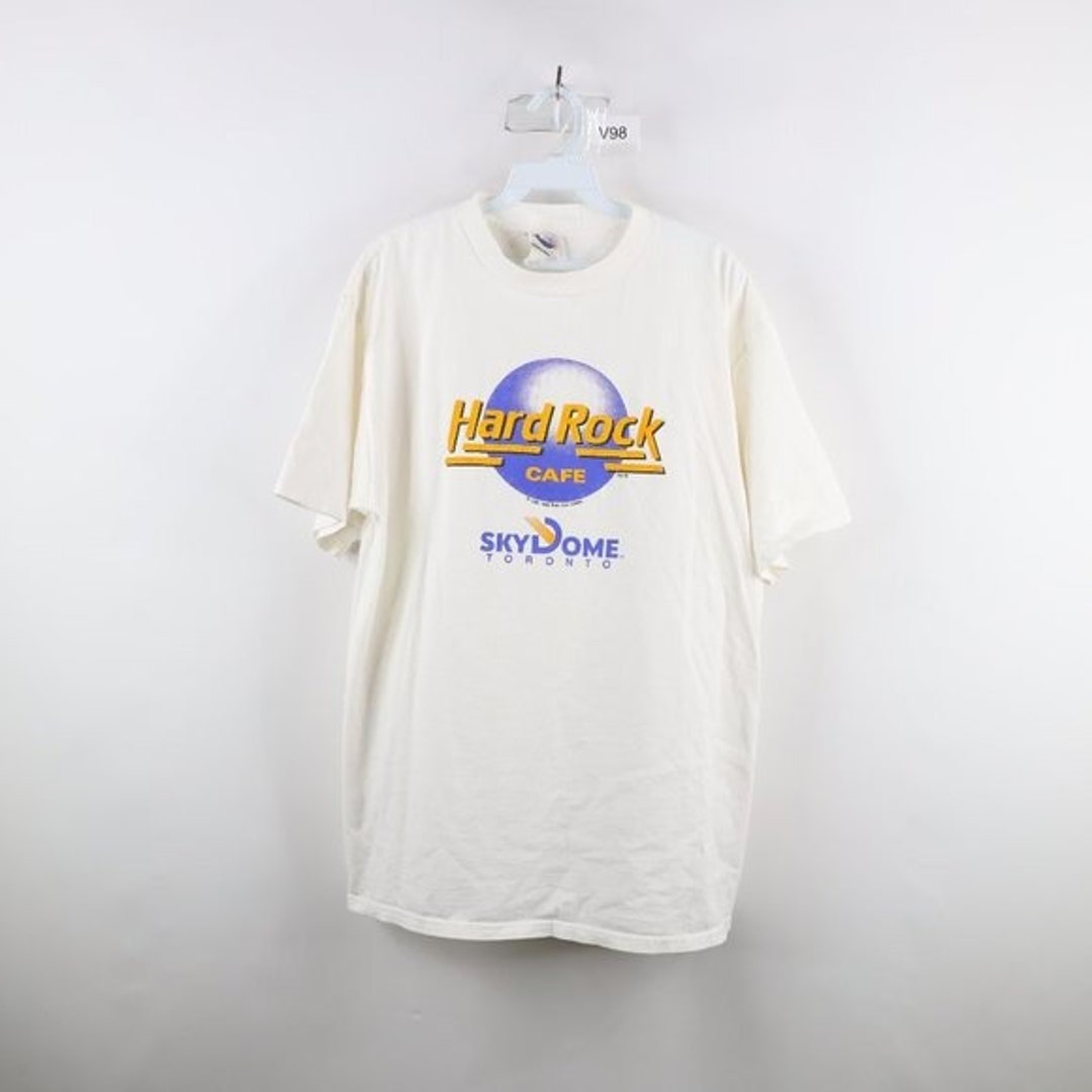 80s Hard Rock Cafe Mens XL Distressed Spell Out Toronto Sky Dome T ...
