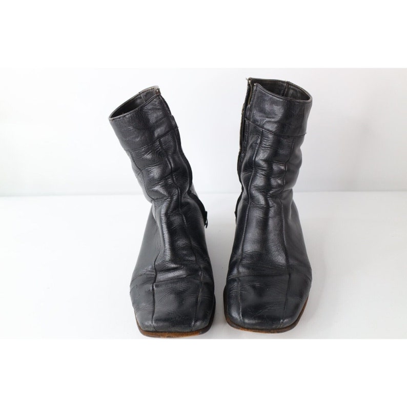 70s Hanover Mens Size 7 Distressed Side Zip Leather Chelsea Boots Black ...