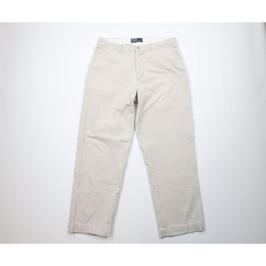 90s Ralph Lauren Mens 34x29 Faded Flat Front Cotton Chino Pants Beige, Vintage Ralph Lauren ...