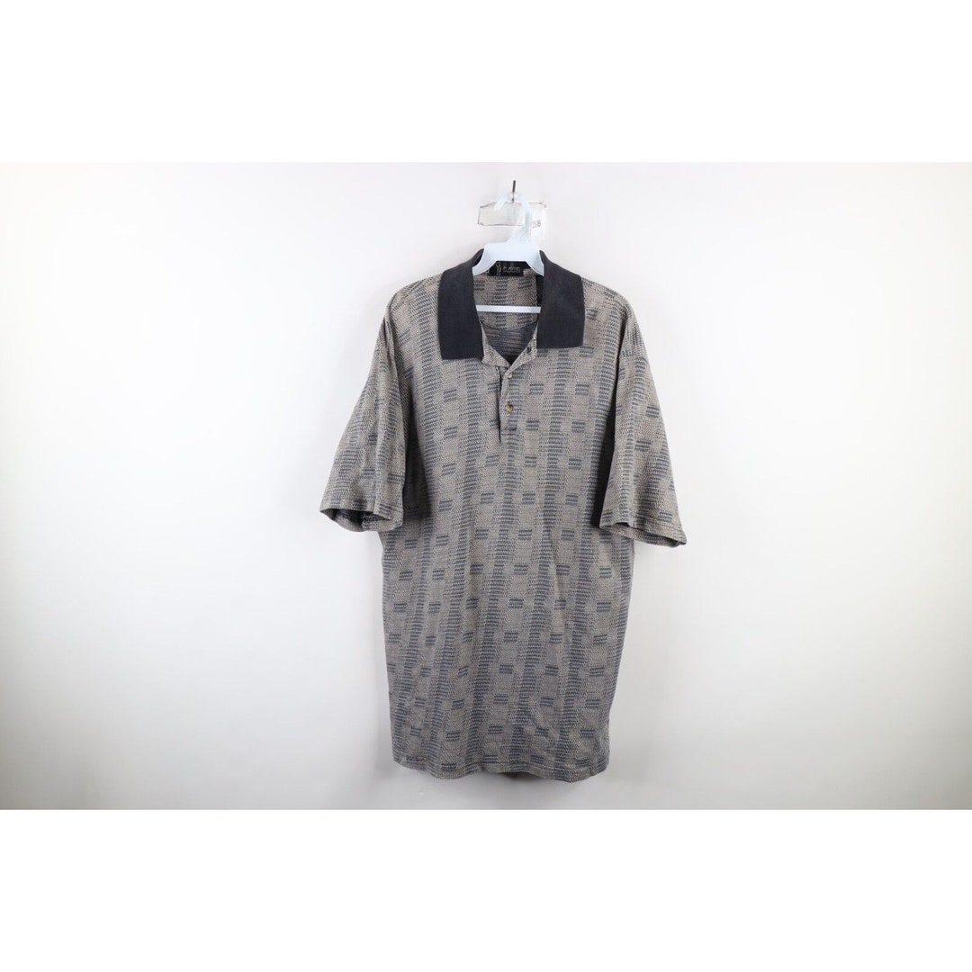 90s Streetwear Mens Large Faded Knit Collared Golf Polo Shirt Plaid ...