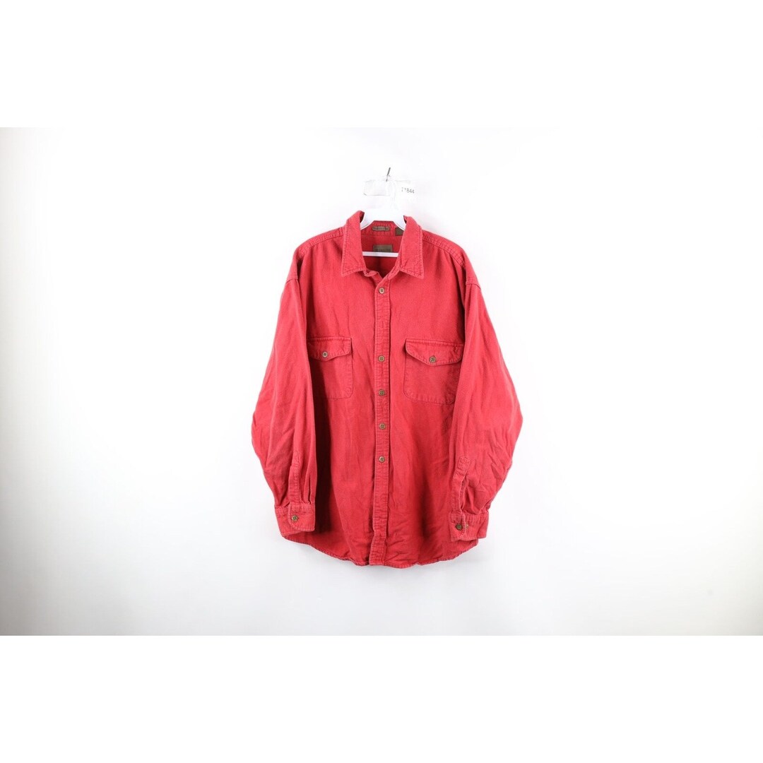 90s Streetwear Mens XLT Faded Chamois Cloth Collared Button Shirt Red ...