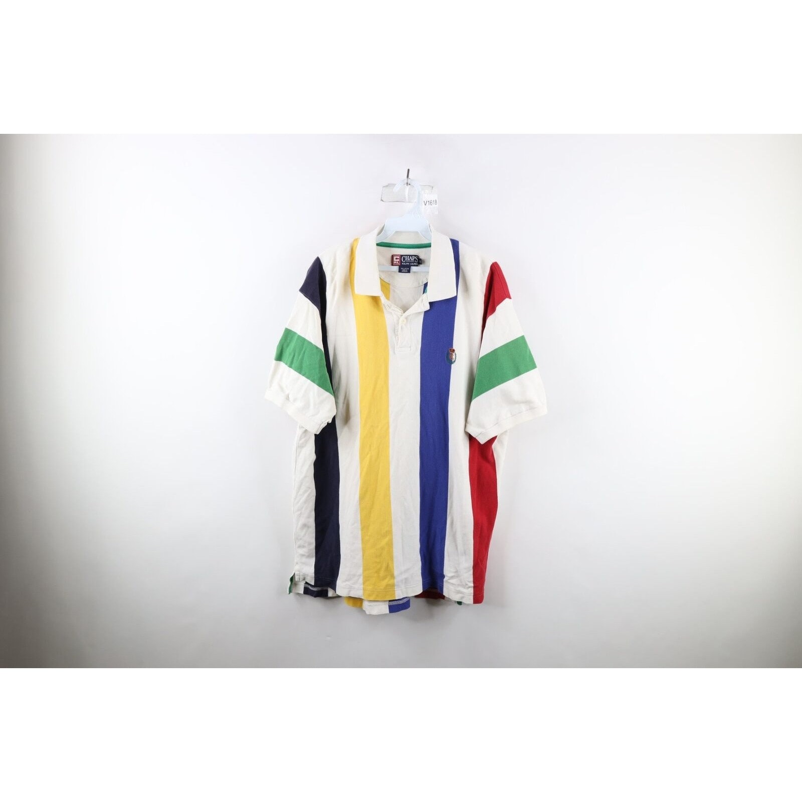 90s Chaps Ralph Lauren Mens XL Distressed Rainbow Striped Rugby Polo ...