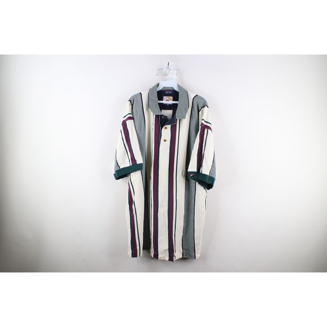 90s Streetwear Mens 3XB Distressed Striped Color Block Collared Polo ...