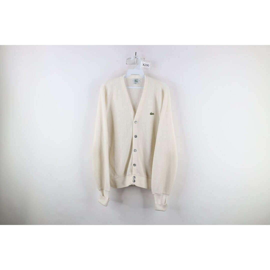 80s Izod Lacoste Mens Medium Croc Logo Knit Cardigan Sweater White USA, Vintage Lacoste Knit ...