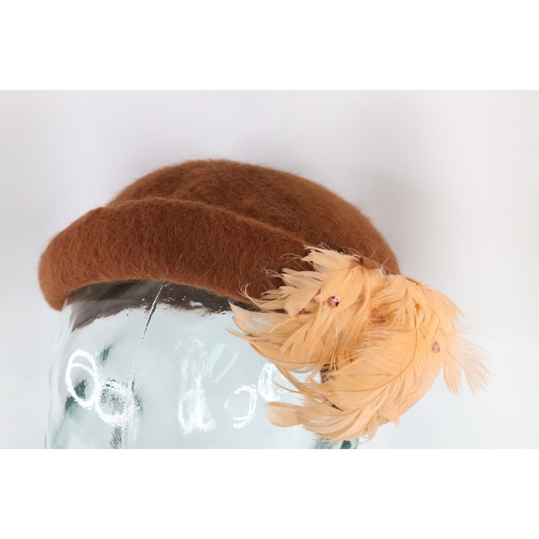 40s 50s Rockabilly Fuzzy Felt Wool Feather Bowtie Calot Juliet Hat ...