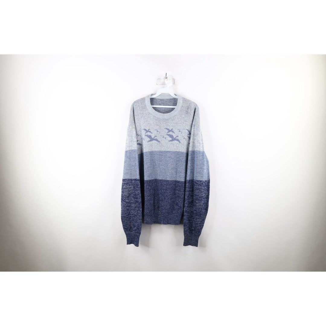60s 70s Mid Century Modern MCM Mens L Flying Birds Color Block Knit ...