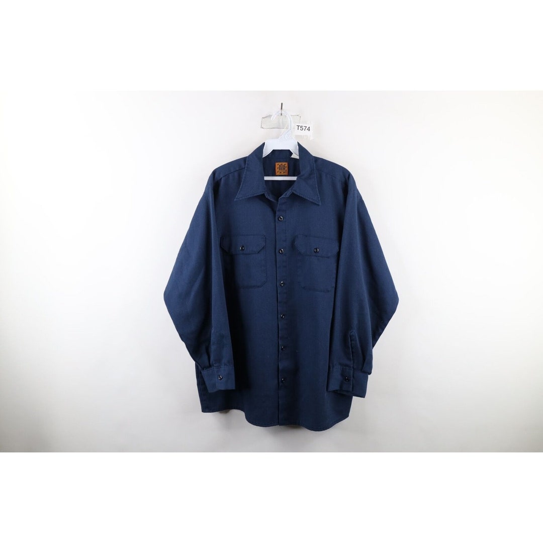 70s Wrangler Big Ben Mens Large Short Faded Work Mechanic Button Shirt ...