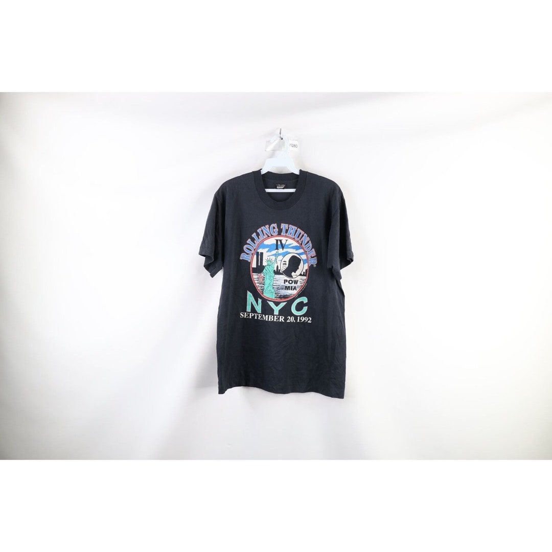 90s Mens Large Faded Rolling Thunder New York City Twin Towers T-shirt ...