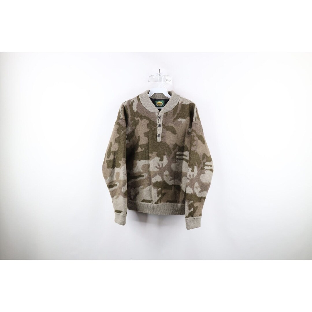 90s Cabelas Mens Small Heavyweight Wool Camouflage Sweater Jacket ...