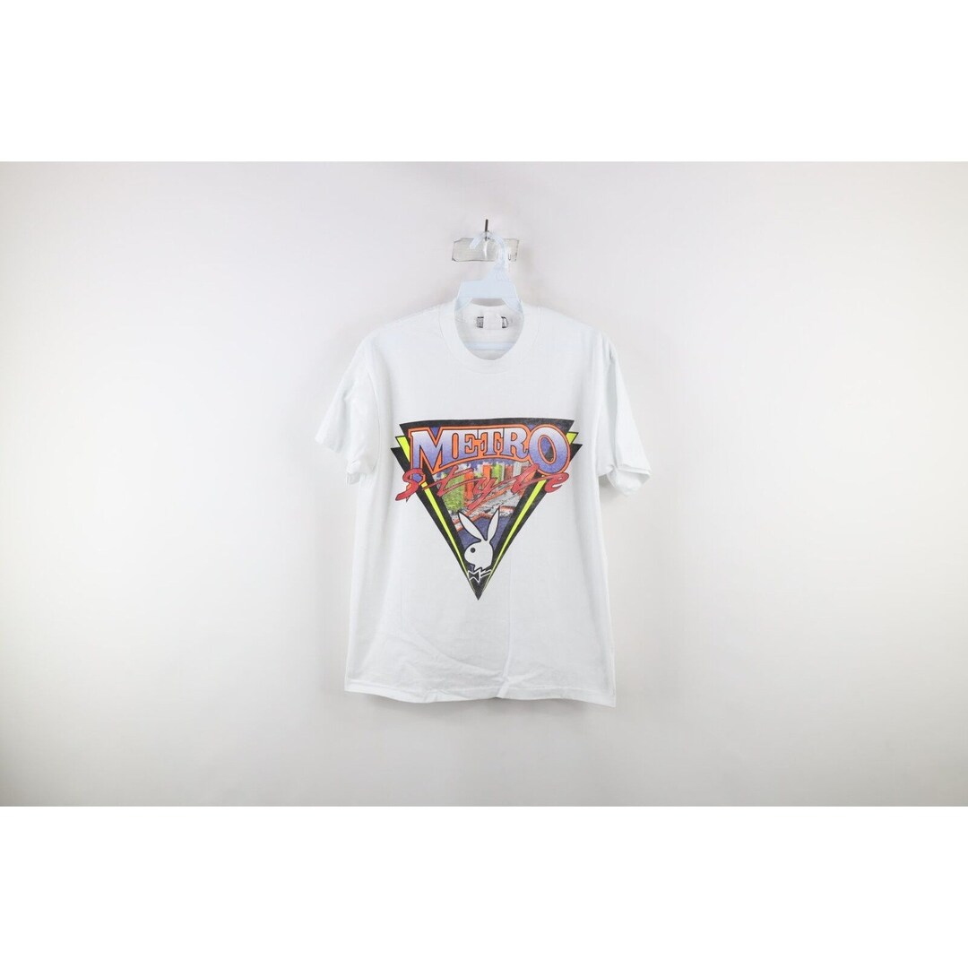 80s Playboy Womens Medium Spell Out Metro Style Bunny T-shirt White USA ...