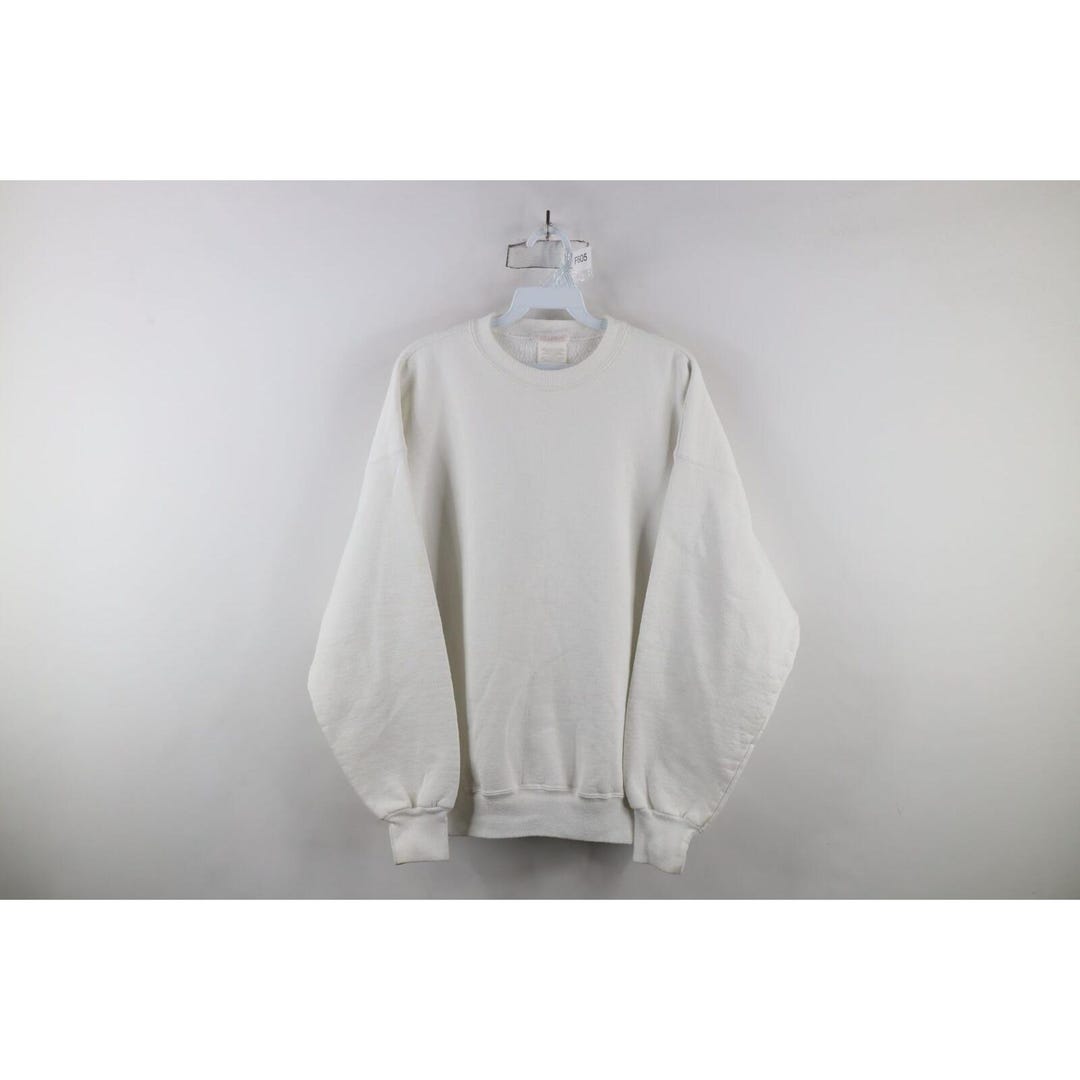 90s Streetwear Mens XL Distressed Blank Heavyweight Sweatshirt White ...