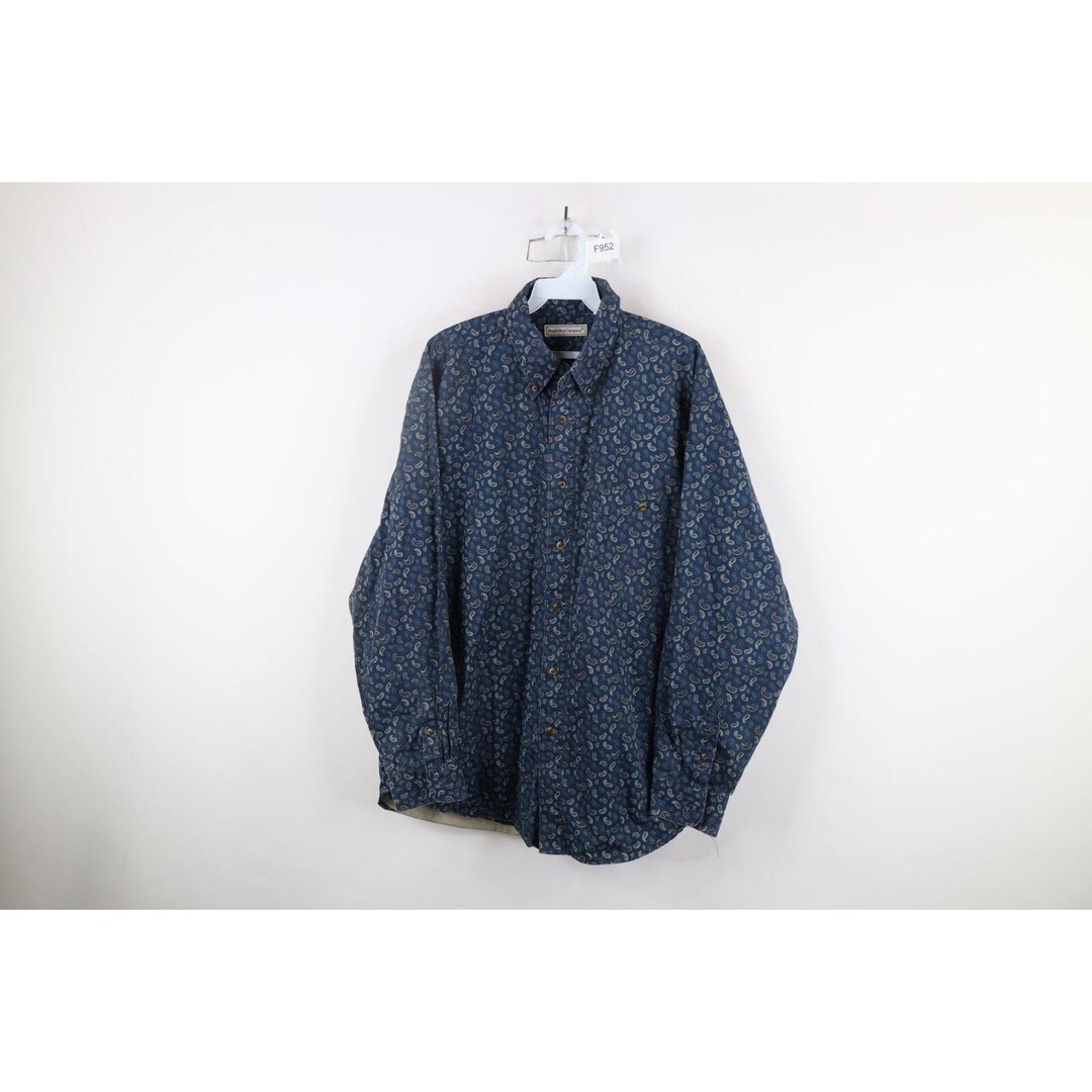 90s Streetwear Mens Large Faded Paisley All Over Print Button Down ...