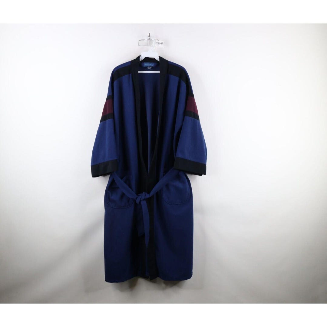 90s Streetwear Mens OSFA Color Block Belted Velour Bath Robe Smoker ...