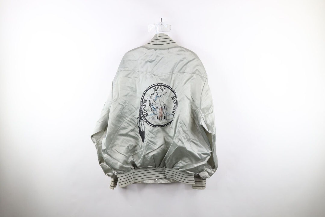 80s Mens 2XL Christian Mission Music Ministry Satin Bomber Jacket ...