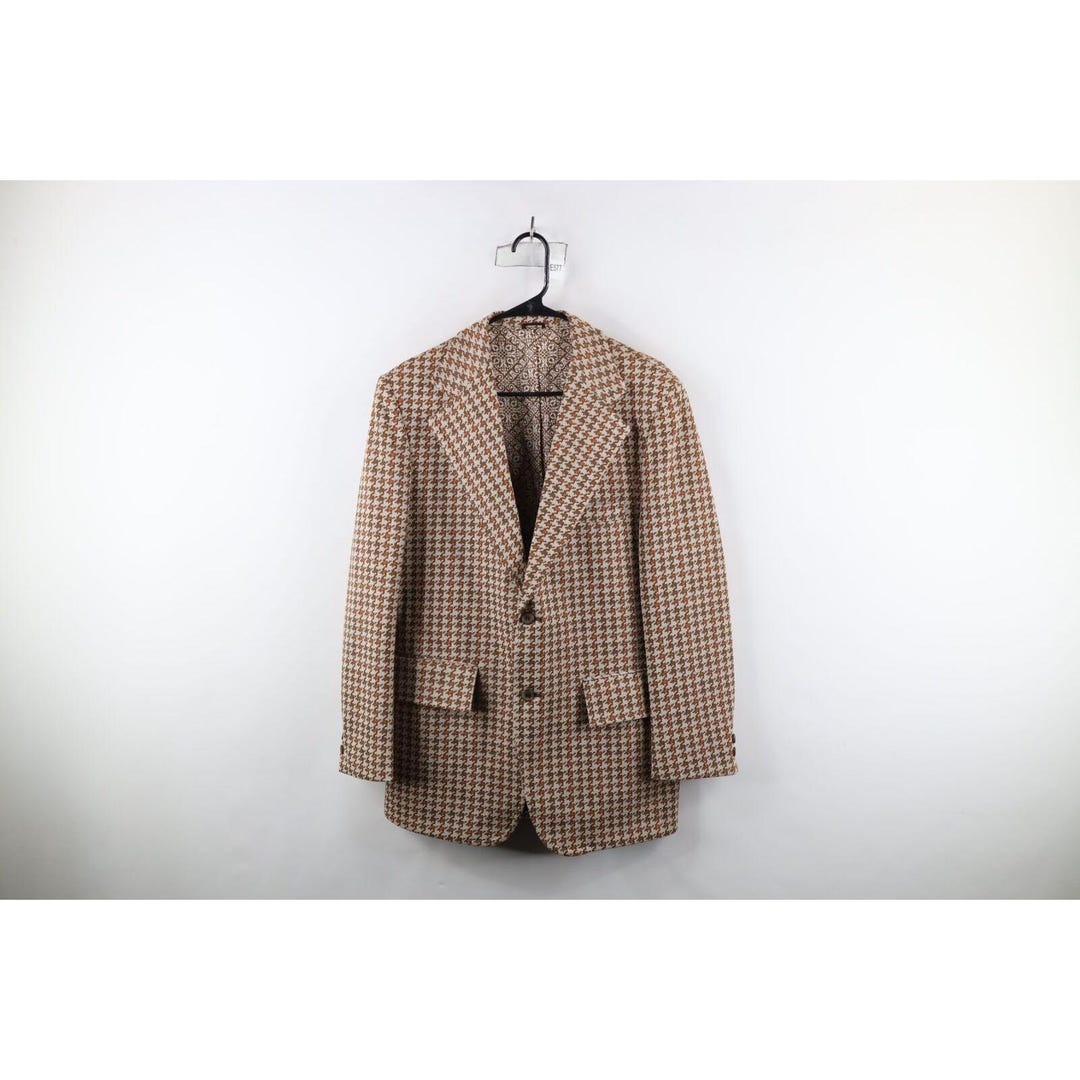 60s 70s Mid Century Modern MCM Mens 39R Houndstooth Knit Blazer Jacket ...