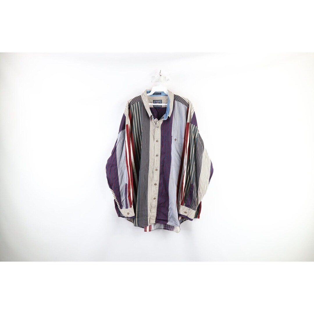 90s Chaps Ralph Lauren Mens 1XB Faded Rainbow Striped Collared Button ...