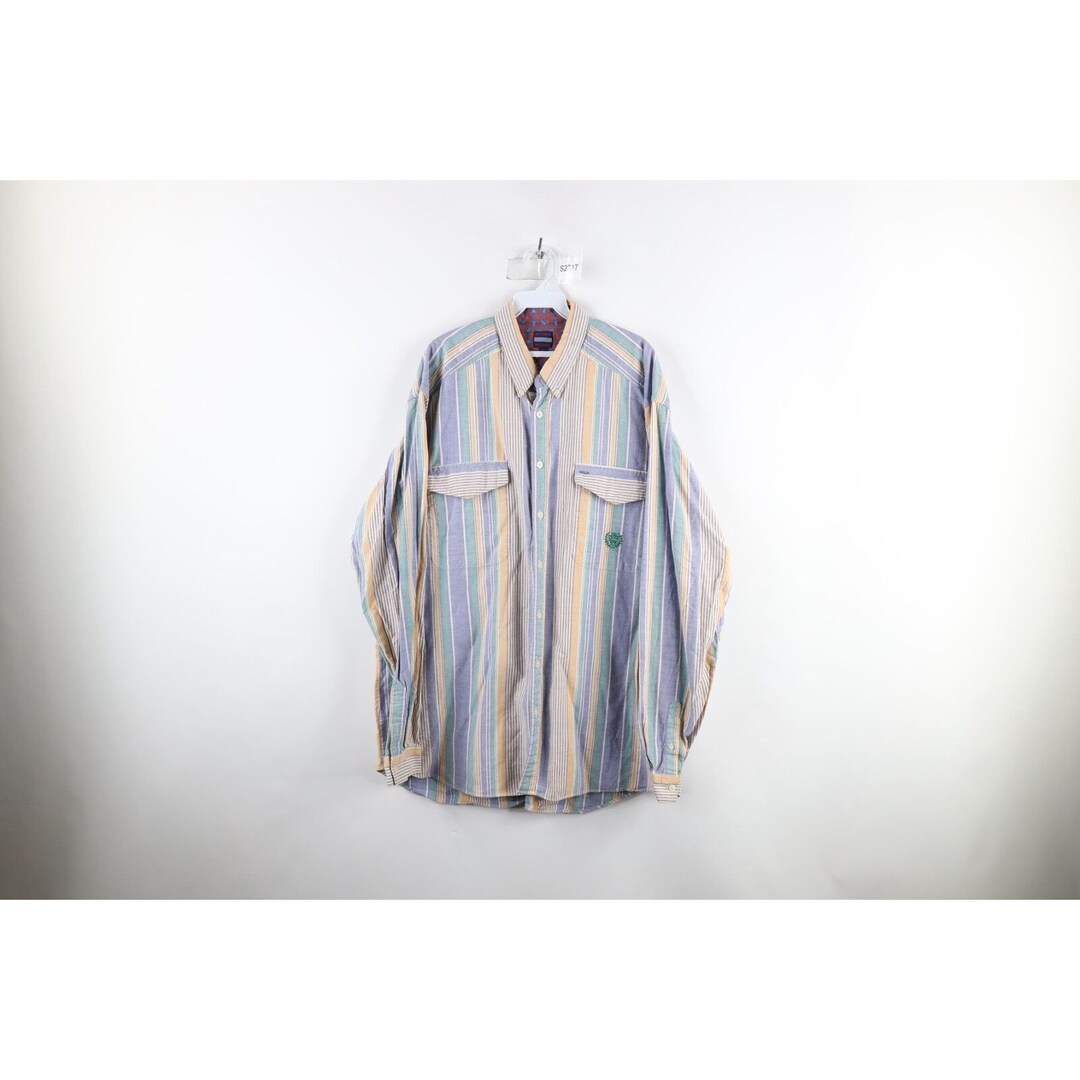 90s Streetwear Mens XLT Faded Rainbow Striped Collared Button Down ...
