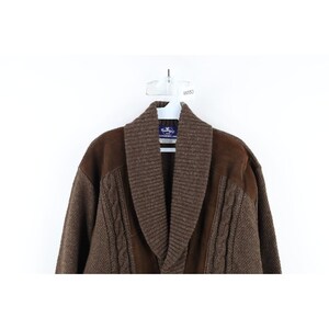 50s 60s Streetwear Mens Large Wool Suede Leather Cable Knit Cardigan ...