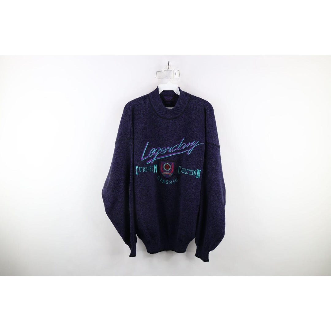 90s IOU Streetwear Mens Large Spell Out Legendary Knit Mock Neck ...