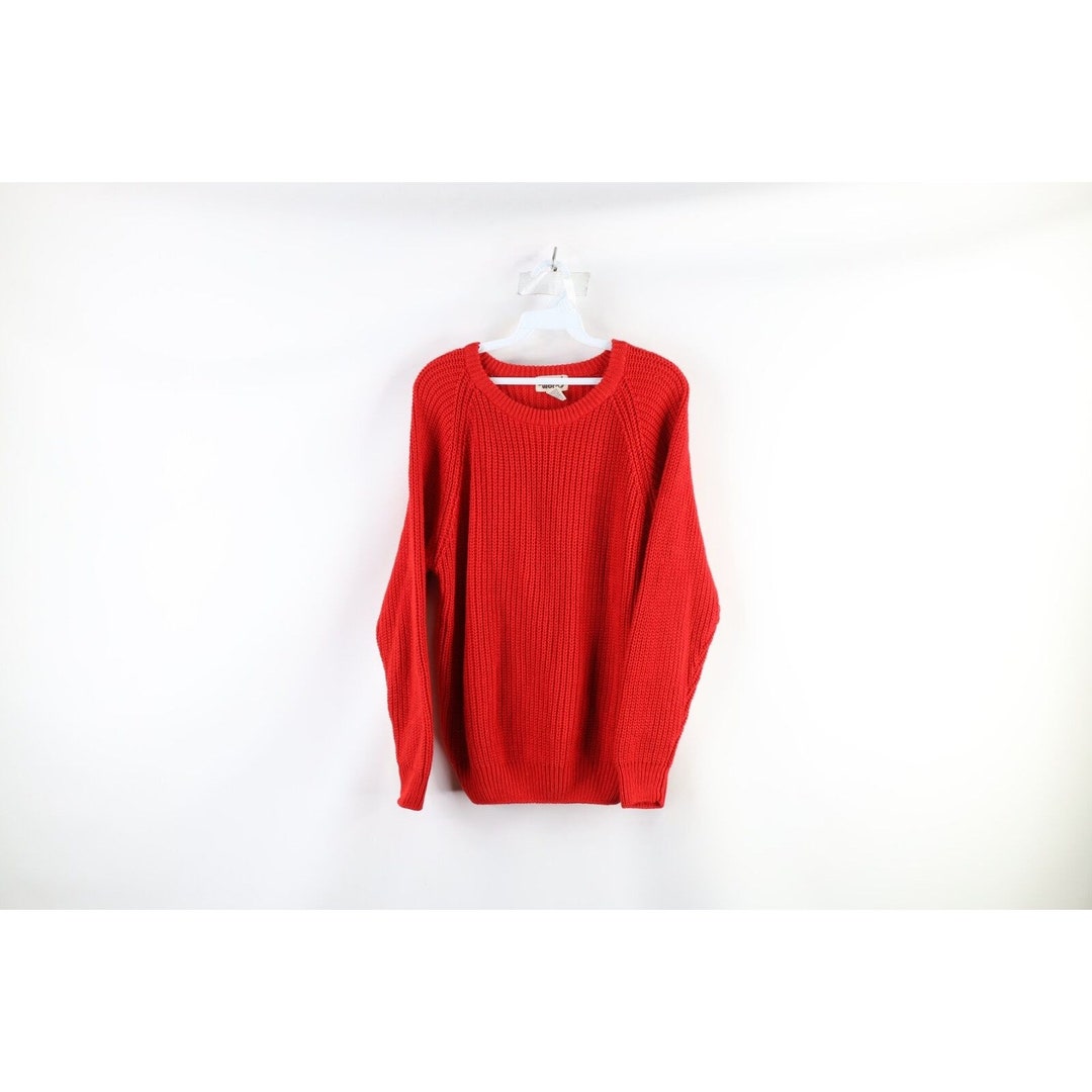 70s Streetwear Womens Medium Blank Chunky Ribbed Knit Crewneck Sweater ...