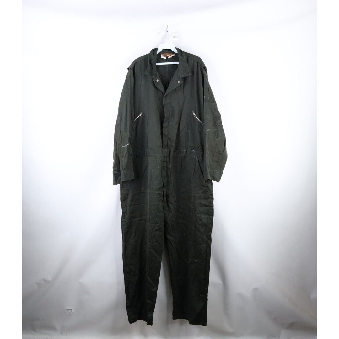 70s Streetwear Mens 54 Thrashed Wide Leg Mechanic Coveralls Green USA ...