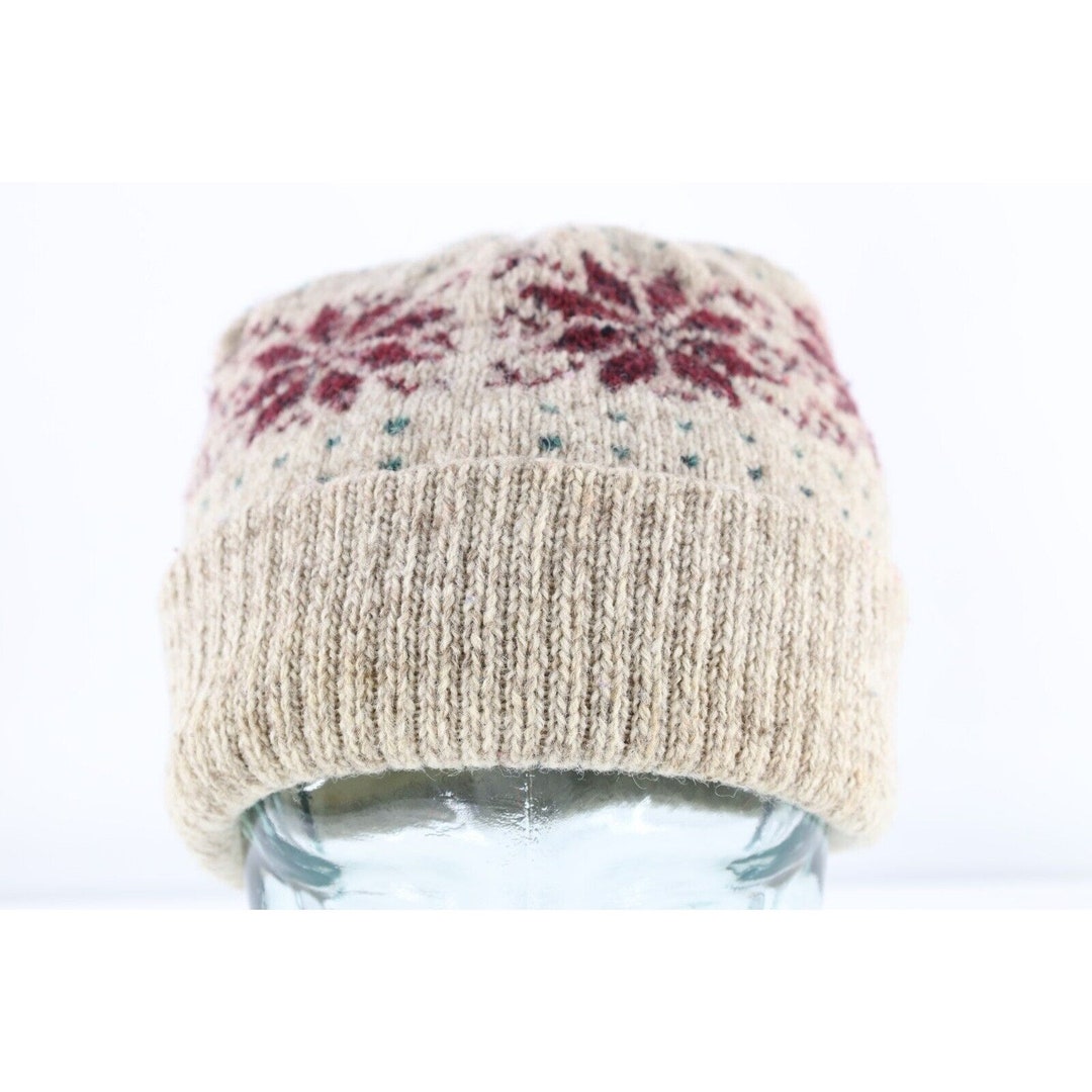 90s Streetwear Wool Blend Knit Fair Isle Winter Beanie Hat Cap Womens ...