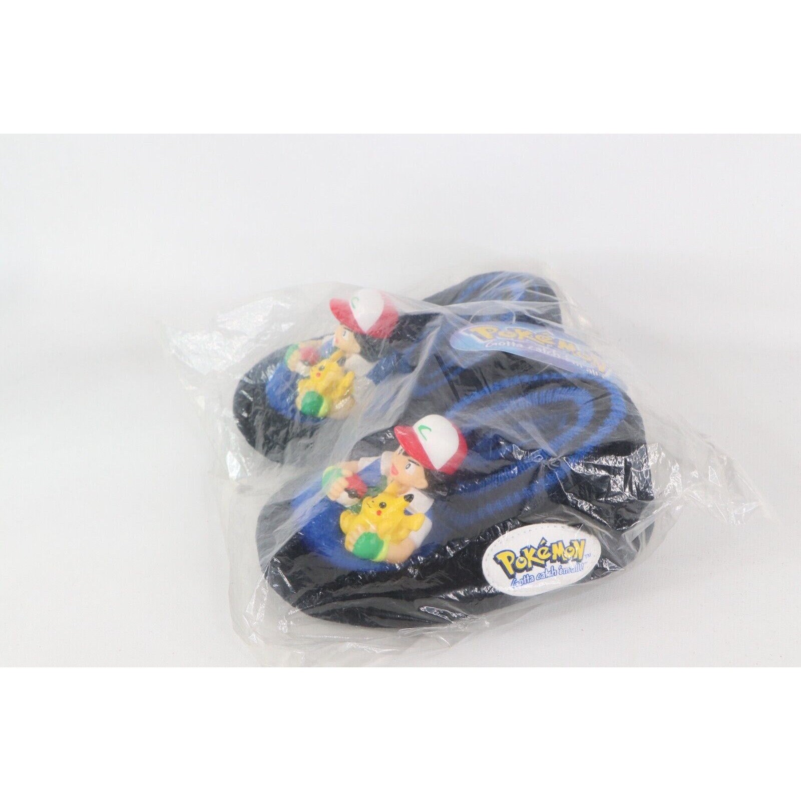 NOS Vintage 90s Pokemon Ash Ketchum House Slippers Shoes Black Youth ...