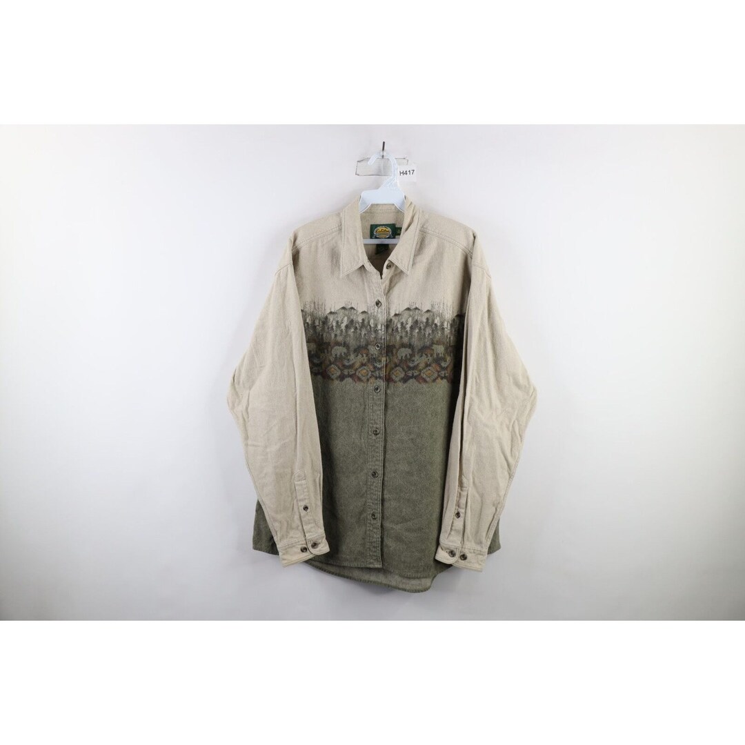 90s Cabelas Womens XL Faded Nature Rainbow Fiesta Chamois Cloth Button ...