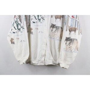 90s Womens XL All Over Print Christmas Nature Snow Cardigan Sweatshirt ...