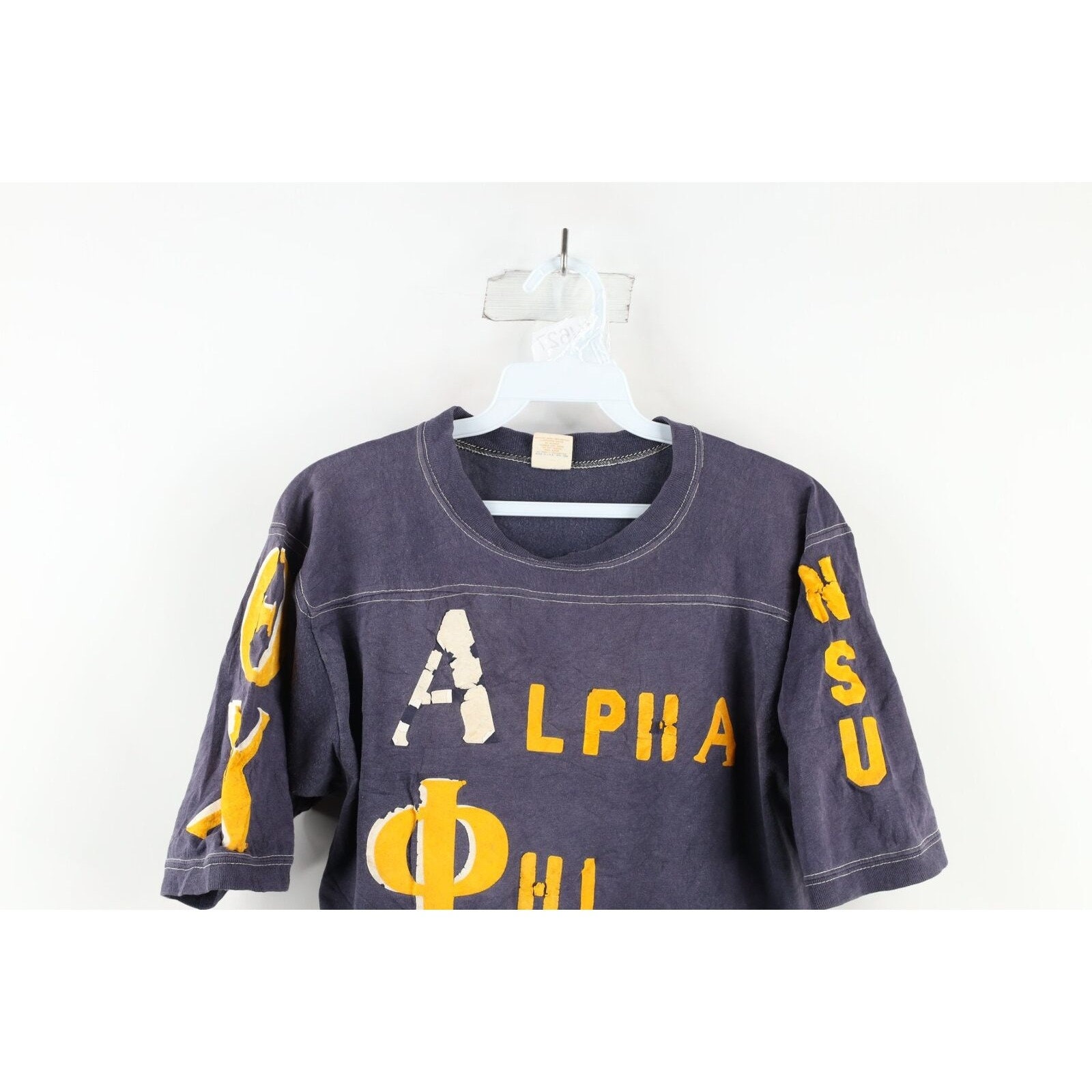 70s Mens Medium Thrashed Alpha Phi Alpha Fraternity T-shirt Blue USA ...
