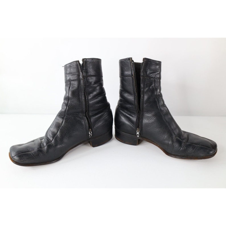 70s Hanover Mens Size 7 Distressed Side Zip Leather Chelsea Boots Black ...