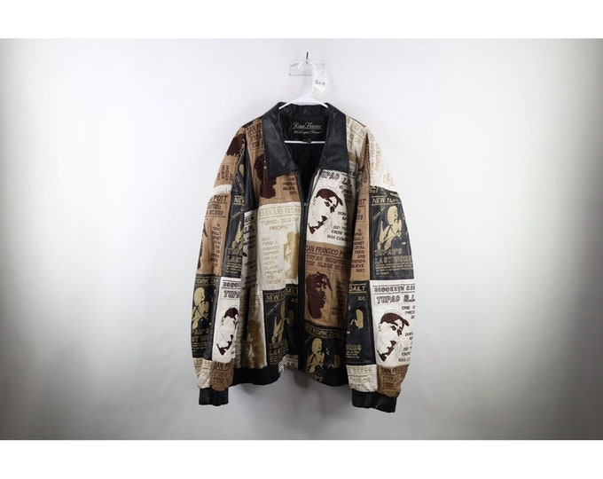 90s Mens 7XL Distressed 2 Pac 2pac Hip Hop Rap Leather Bomber Jacket ...