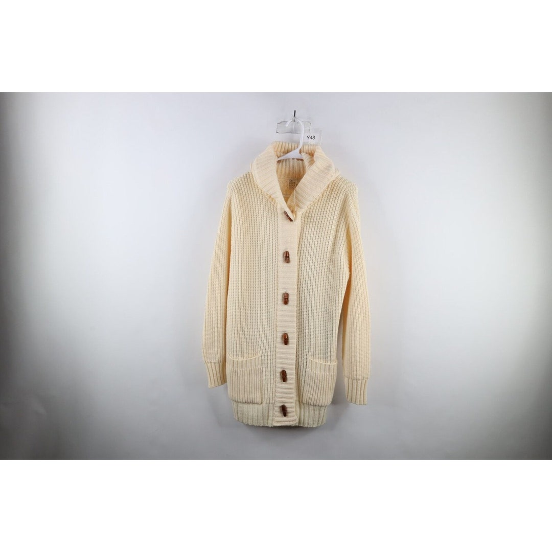 Deadstock Vintage 70s Womens Large Ribbed Knit Hooded Toggle Button ...