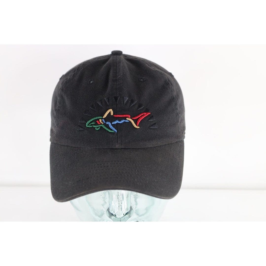 90s Greg Norman Golf Distressed Shark Golfing Leather Strapback Hat Cap ...