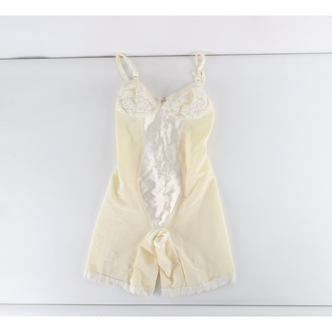 50s 60s Womens 36B Lace Flower Shapewear Bodysuit With Girdle Straps ...