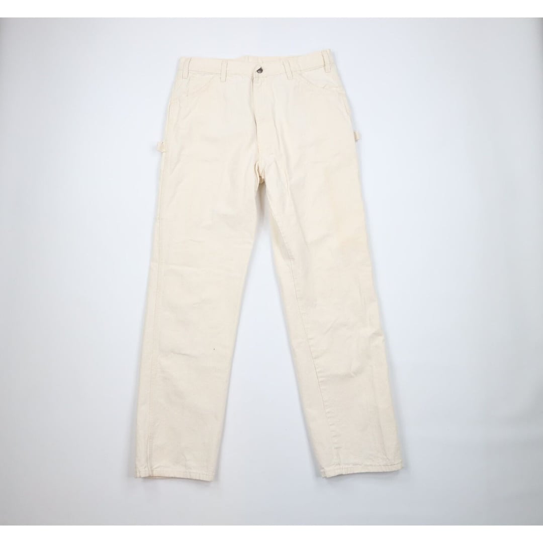 90s Dickies Mens 34x34 Spell Out Wide Leg Dungaree Painter Pants Cream ...