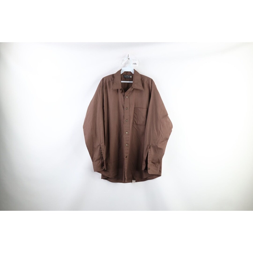 70s Streetwear Mens 17 34 Faded Collared Long Sleeve Button Shirt Brown ...