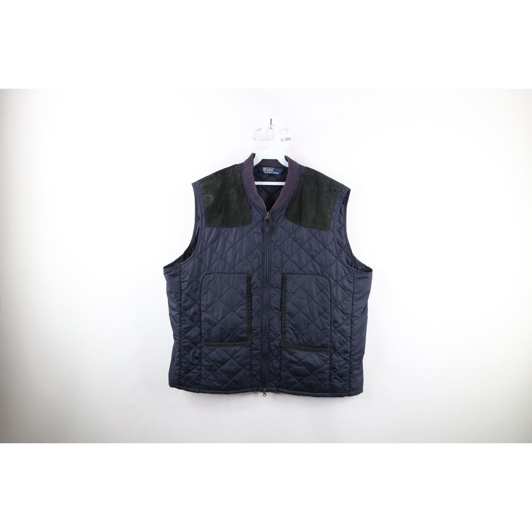 90s Ralph Lauren Mens 2XLT Leather Trim Quilted Shooting Vest Jacket ...